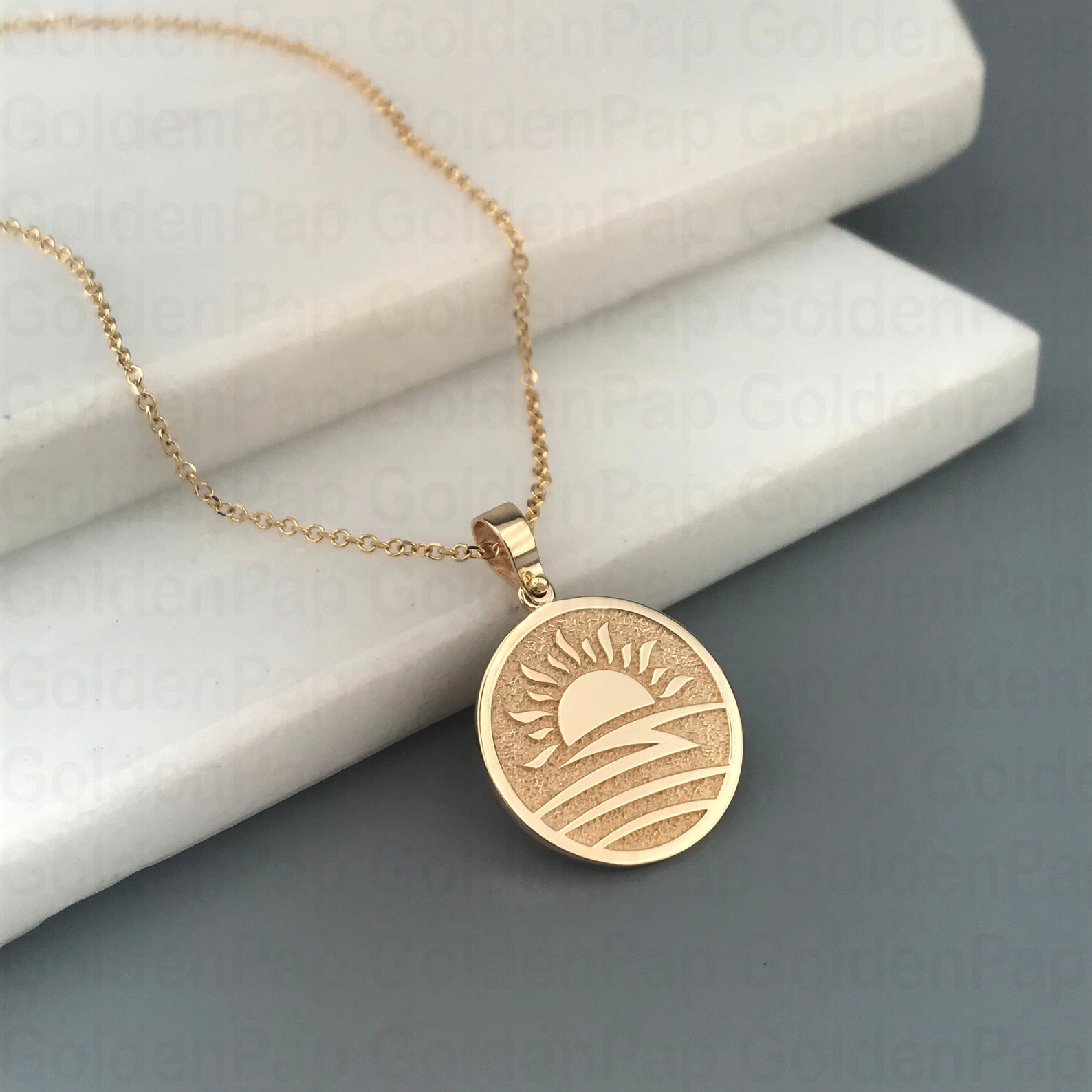 14k Solid Gold Pendant With Sun, Personalization Pendant, Pendant With ...