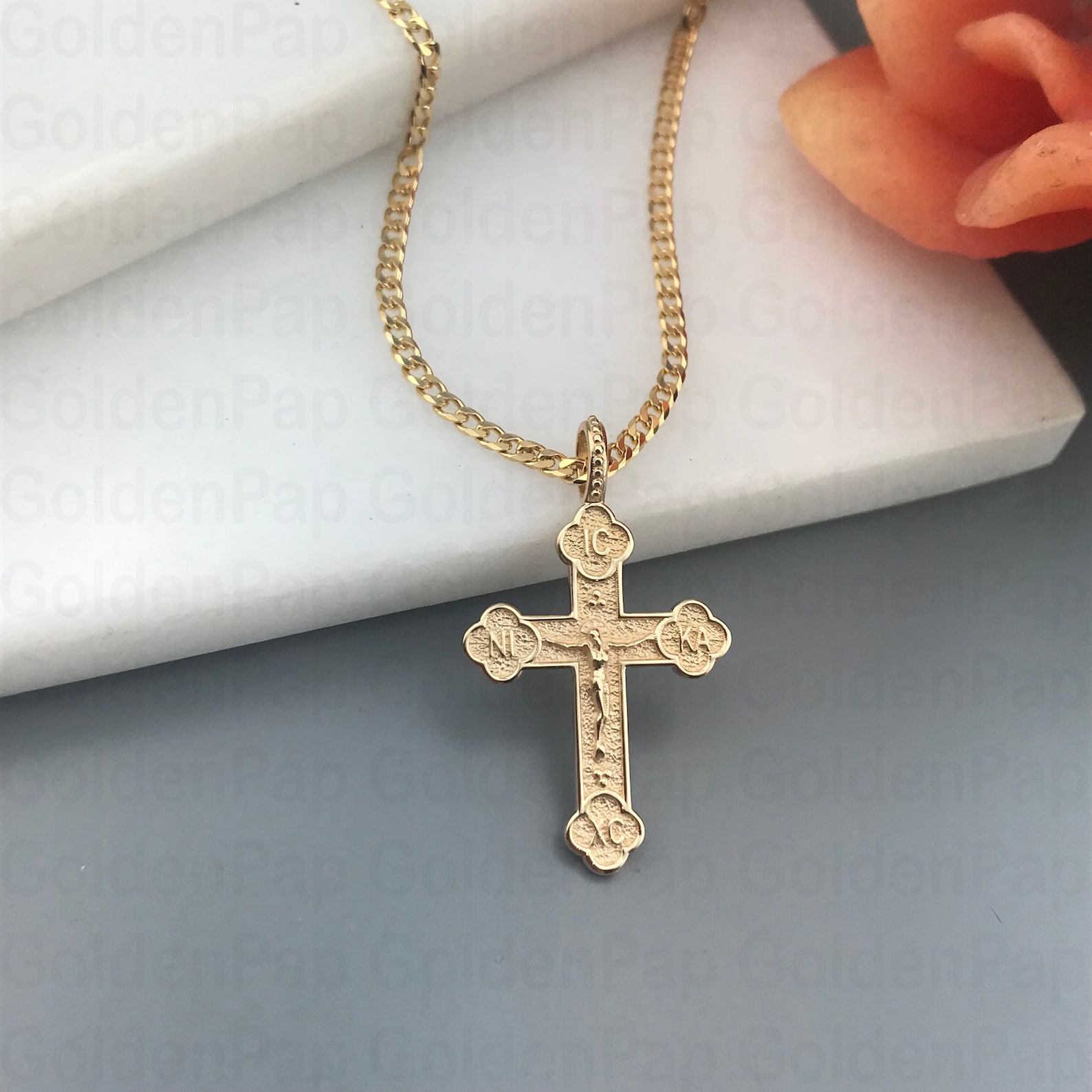 NEW 14k Solid Gold Cross With the Crucified, Double Sided Cross With ...