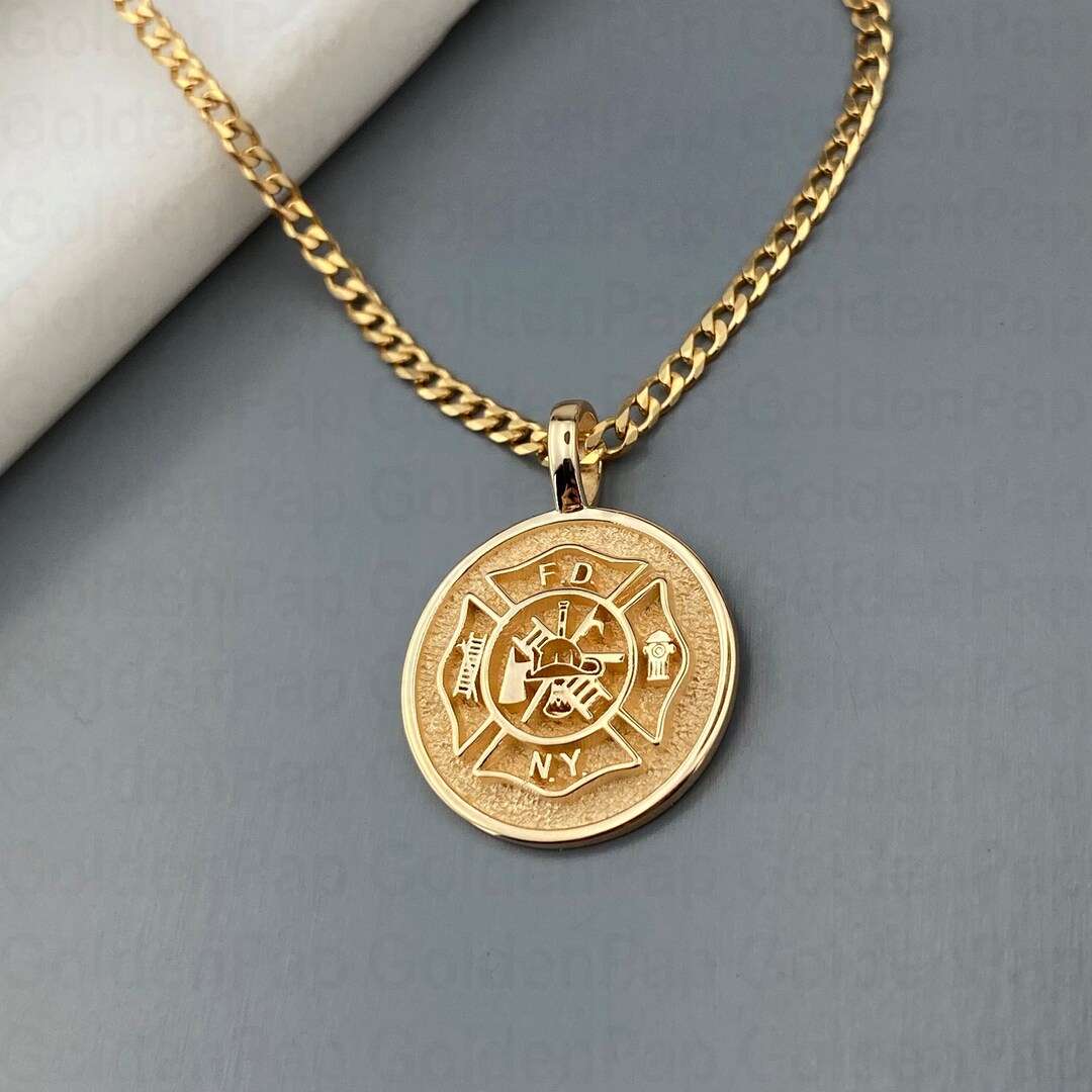 14k Solid Gold Pendant, Pesronalized Pendant, Pendant for Firefighter ...