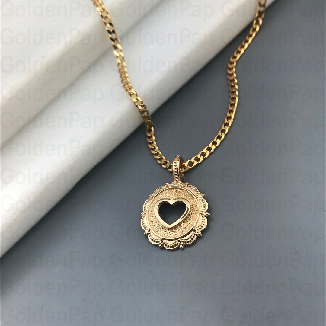 14k Solid Gold Pendant With Heart, Diameter 1.5 Cm, Pendant for Women ...