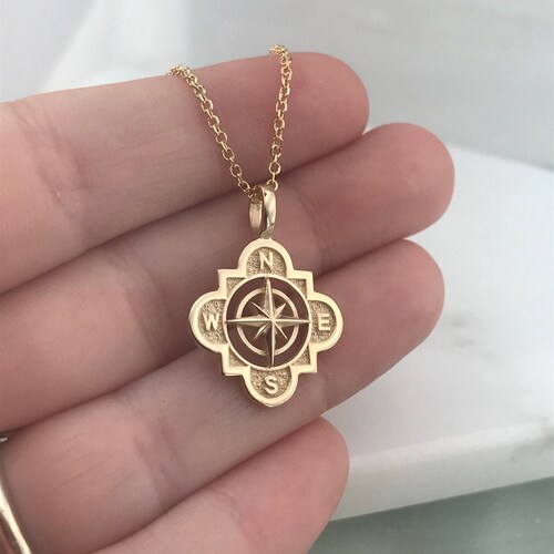 14k Solid Gold Compass Necklace Compass Jewelry Compass - Etsy