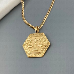 14k Solid Gold Libra Pendant, Libra Jewels, Scale of Justice Necklace ...