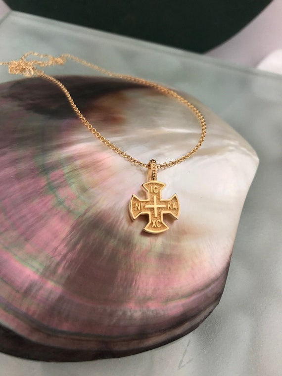 14k solid gold cross double sided gold cross | Etsy