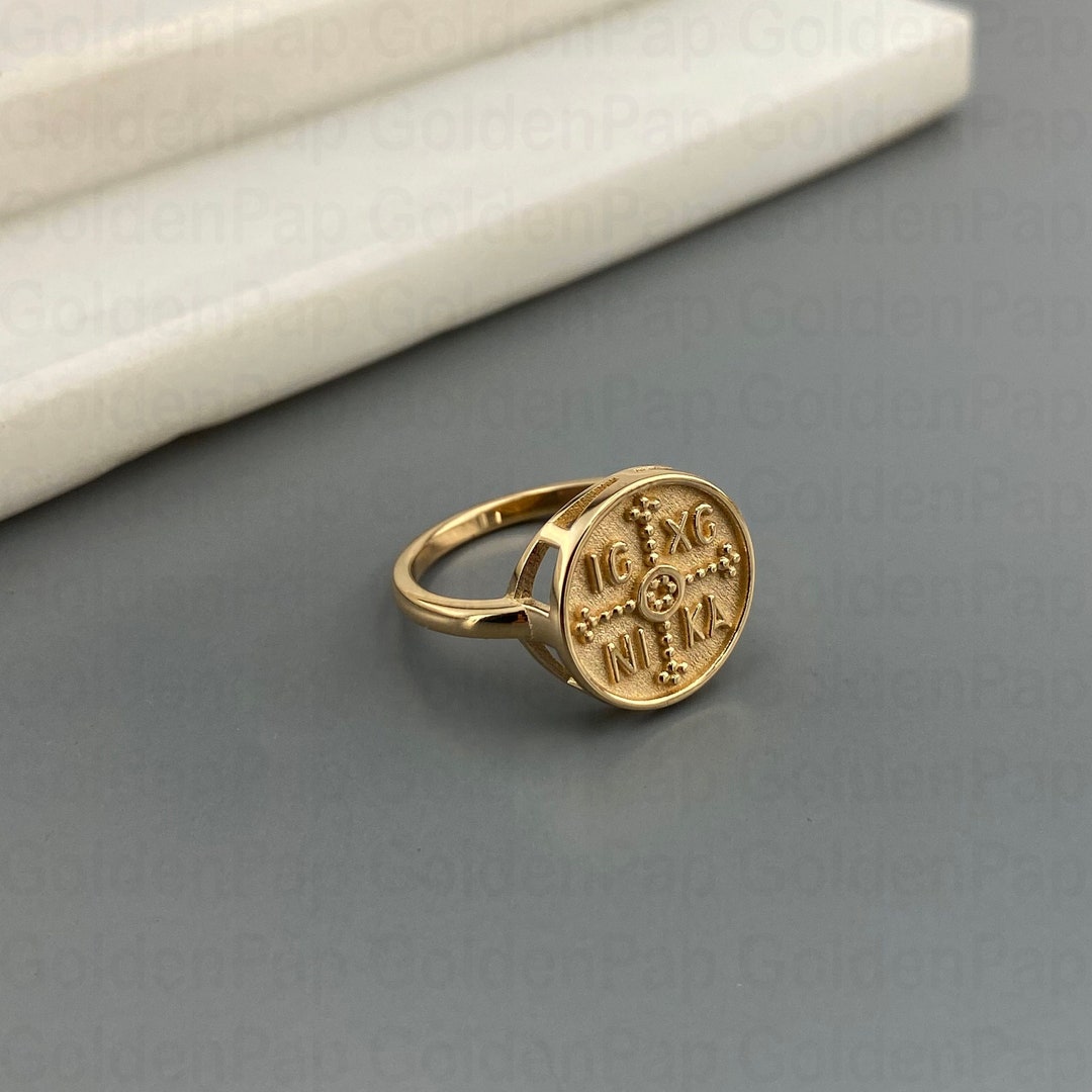 Solid Gold 14k Ring With IC XC NIKA, Religious Ring - Etsy