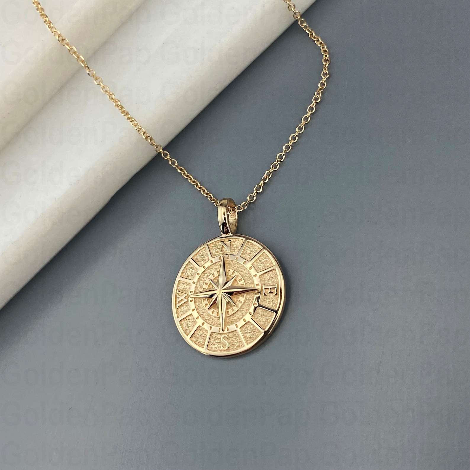 14k Solid Gold Pendant Compass, Pendant for Men and Women - Etsy