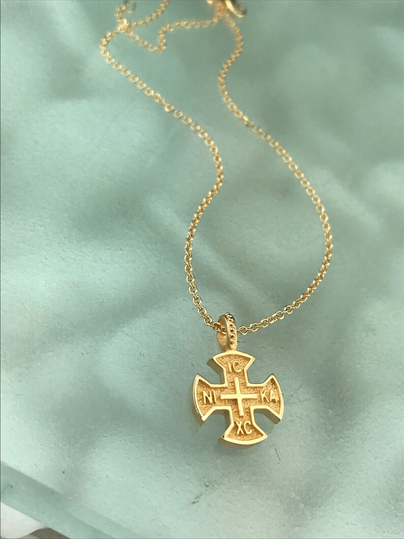 14k solid gold cross double sided gold cross | Etsy