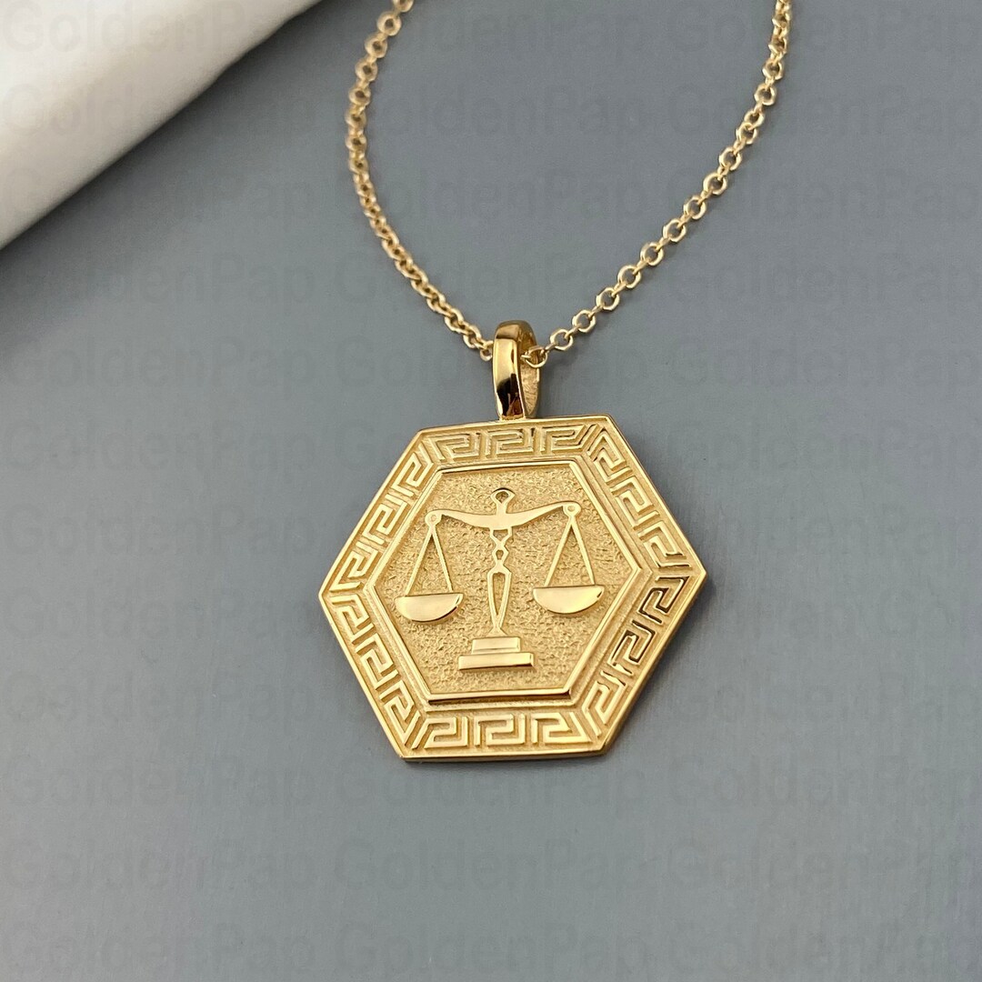 14k Solid Gold Libra Pendant, Libra Jewels, Scale of Justice Necklace ...