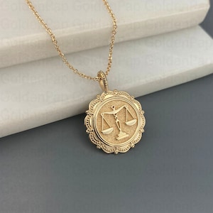 14k Solid Gold Libra Pendant, Libra Jewels, Scale of Justice Necklace ...