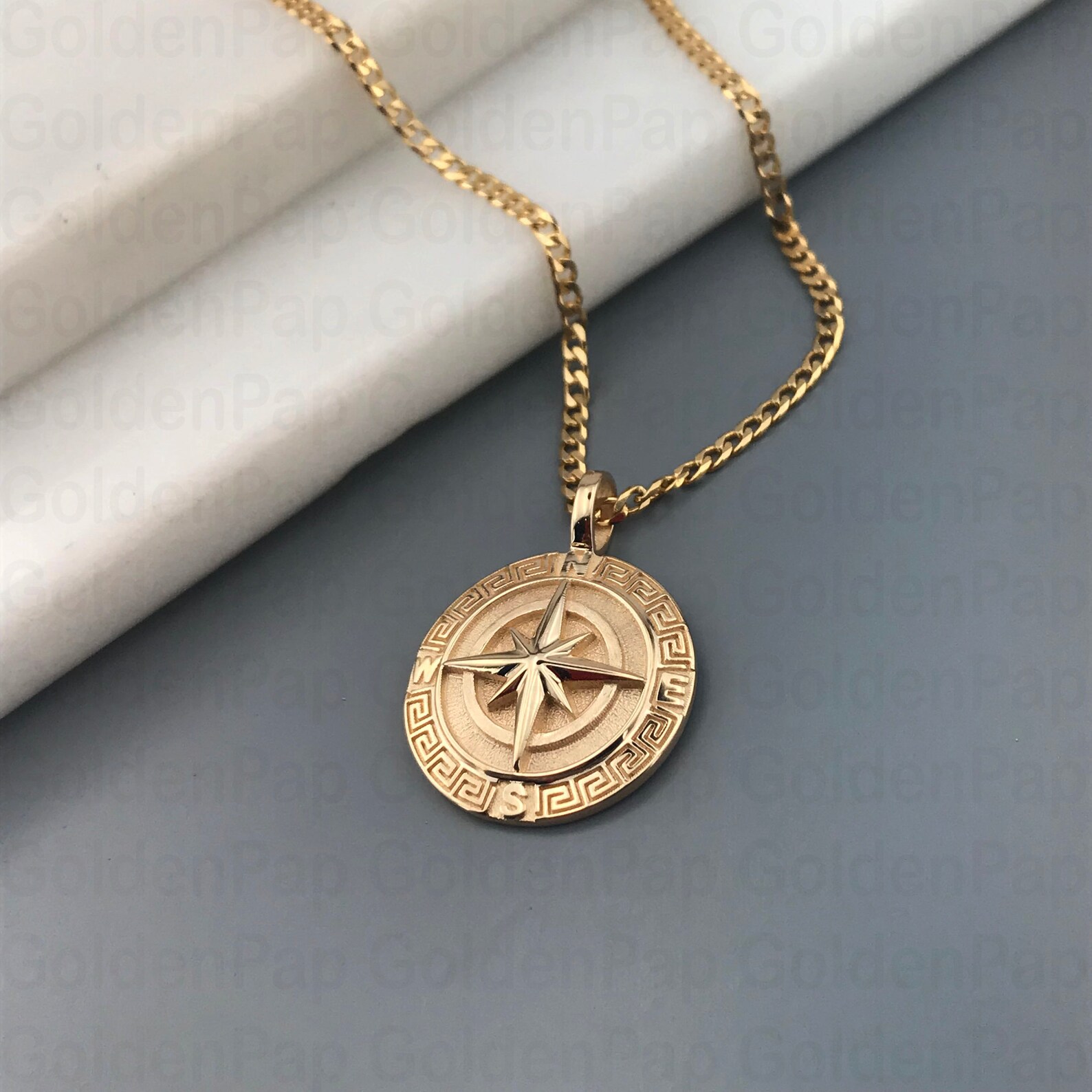 14k Solid Gold Pendant Compass, Pendant for Men and Women, Compass Witg ...