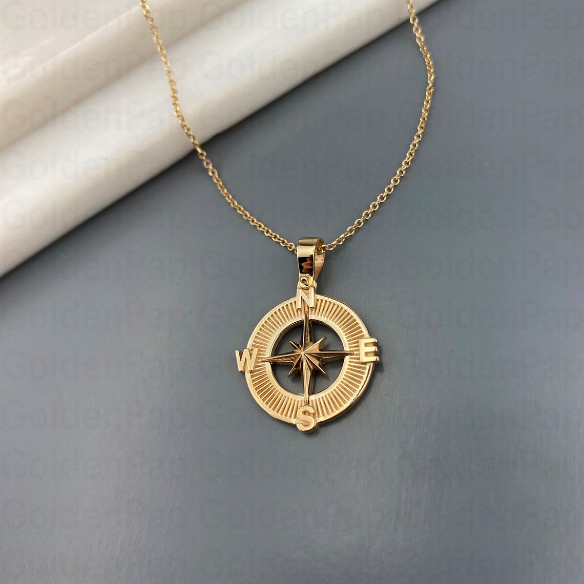 14k Solid Gold Pendant Compass, Diameter 2cm, Compass Jewelry, Compass ...