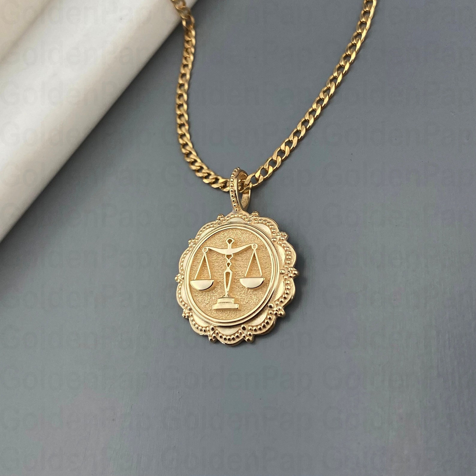 14k Solid Gold Libra Pendant, Libra Jewels, Scale of Justice Necklace ...