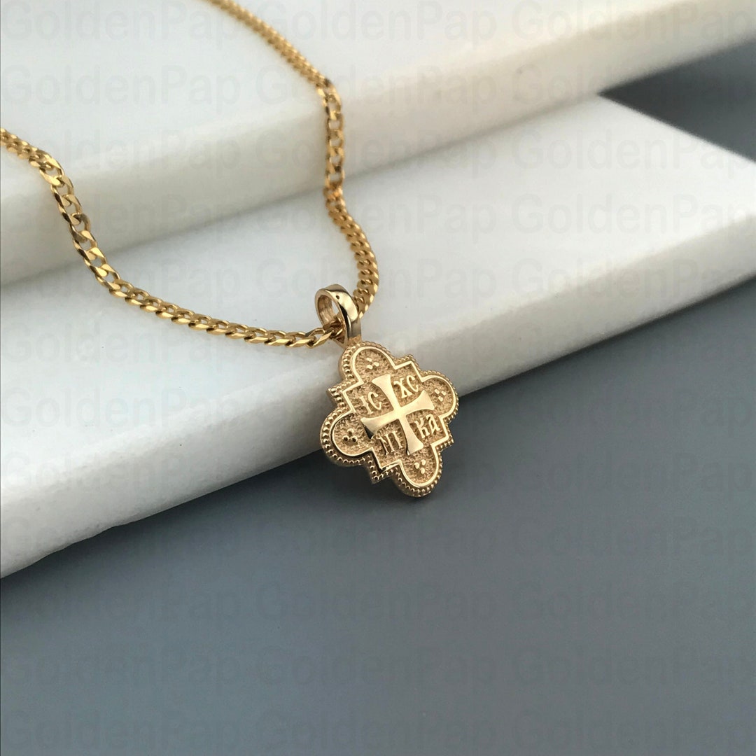 Small Size 14k Solid Gold Pendant, Double Sided Pendant With Virgin ...