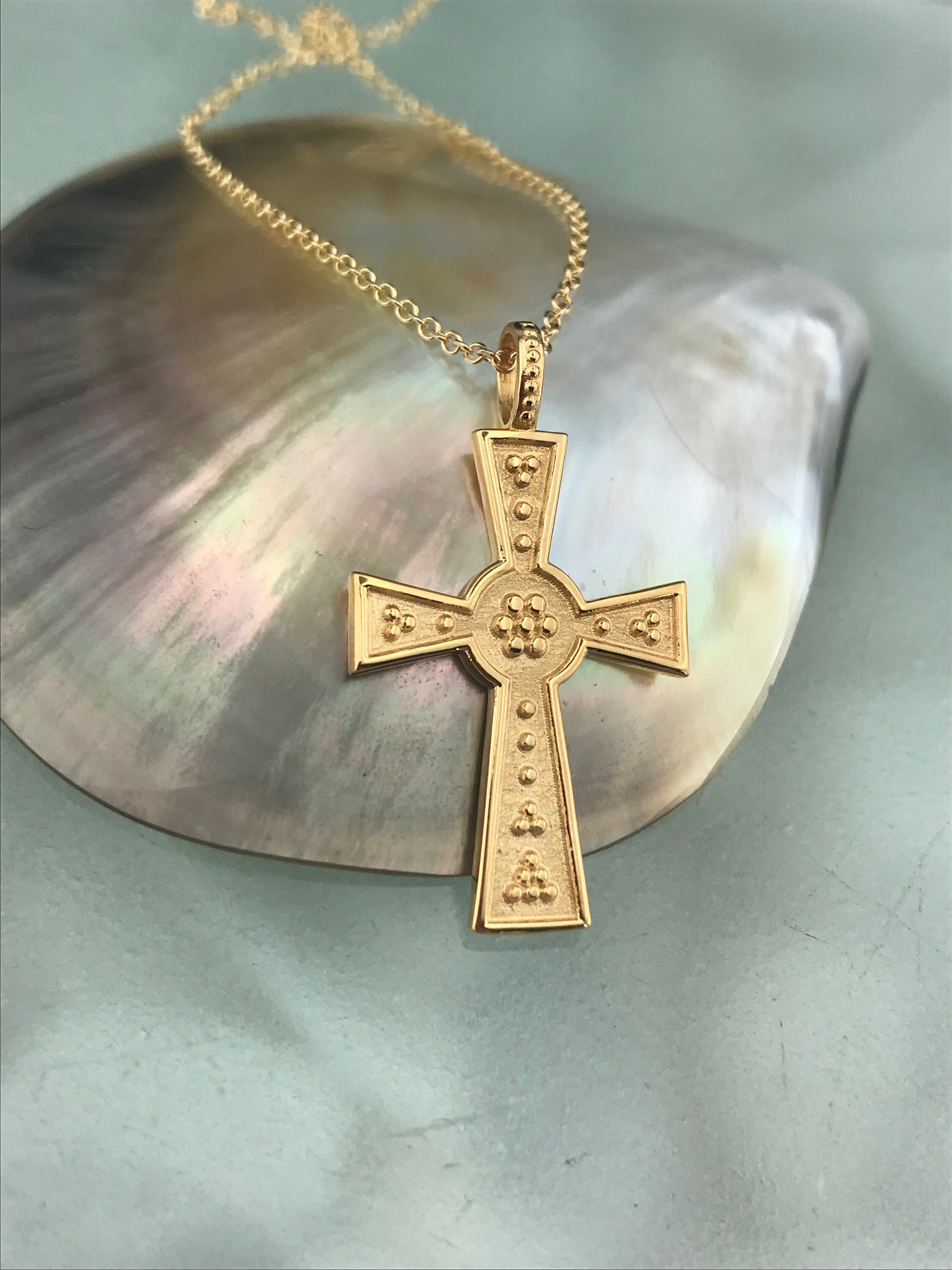 14k solid gold cross double sided cross with chi ro | Etsy