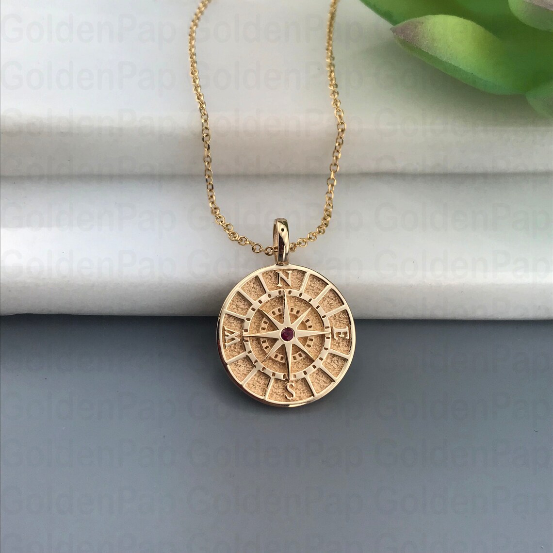 14k Solid Gold Pendant With Natural Ruby, Sapphire or Emerald, Gold ...