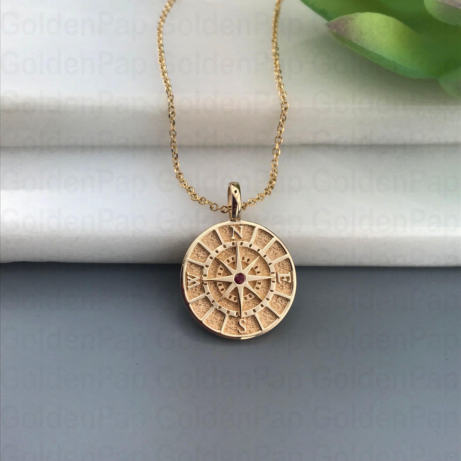 14k Solid Gold Pendant With Natural Ruby, Sapphire or Emerald, Gold ...