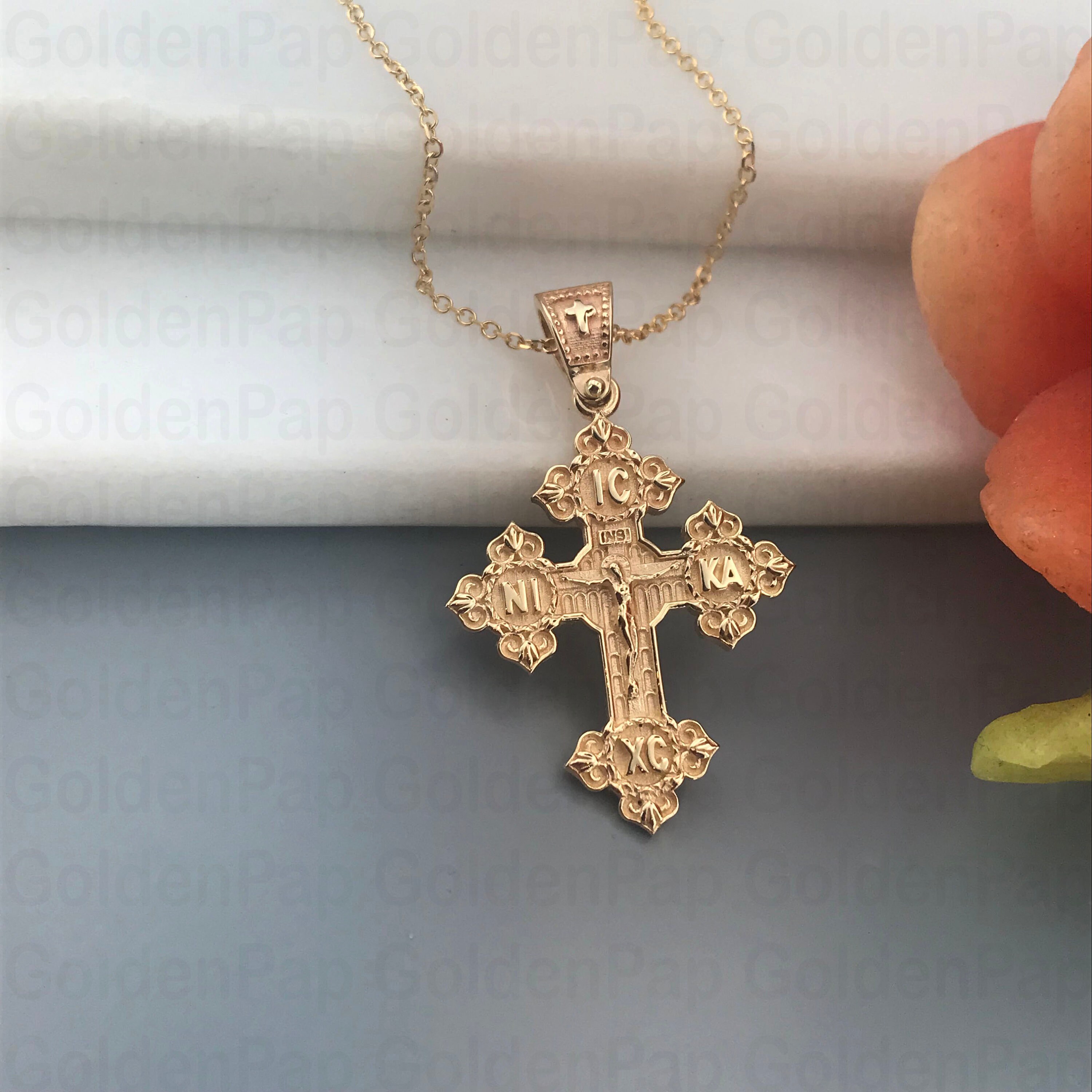 14k Solid Gold Cross With Jesus Christ Gold Cross With the | Etsy