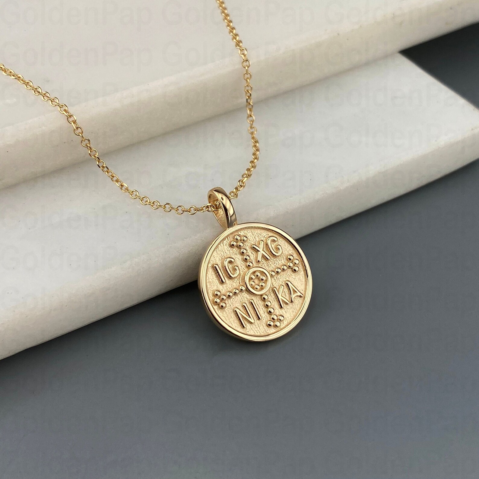 14k Solid Gold Pendant, Double Sided Pendant Saint Helen & Constantine ...