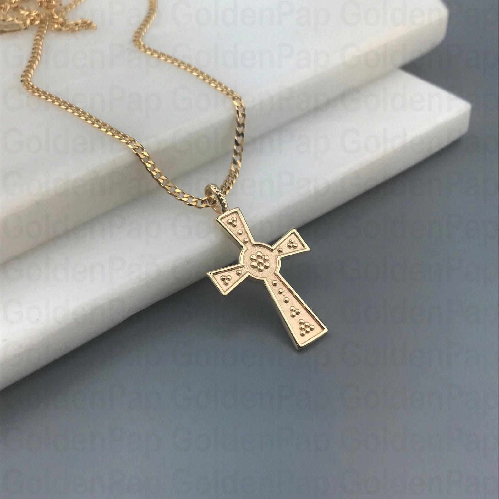 14k Solid Gold Cross Double Sided Cross With Chi Ro | Etsy