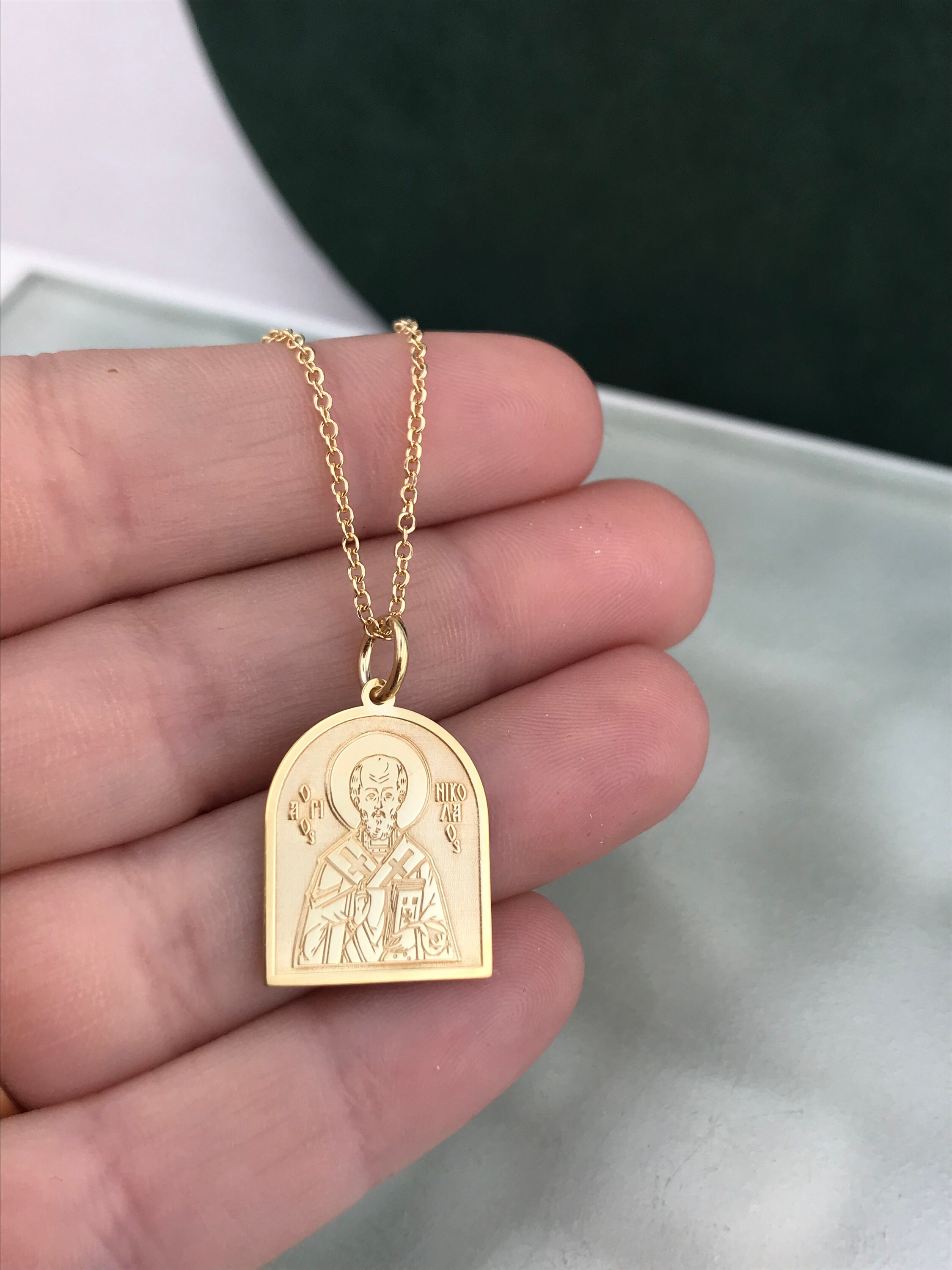Saint Nicholas Pendant 14k Solid Gold Icon Pendant for Women | Etsy