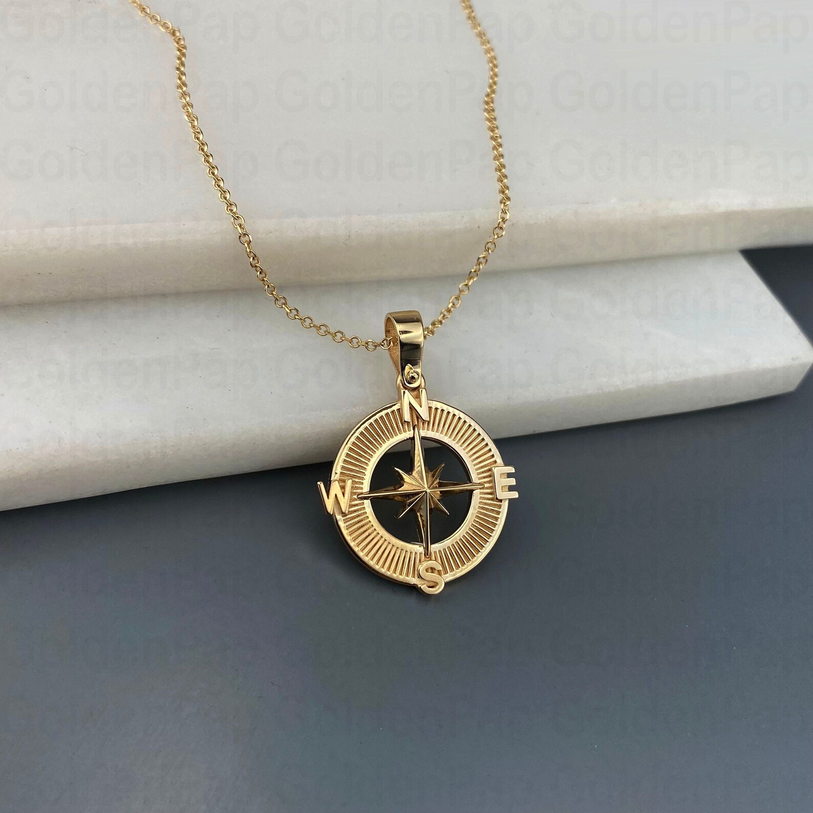 14k Solid Gold Pendant Compass, Diameter 2cm, Compass Jewelry, Compass ...