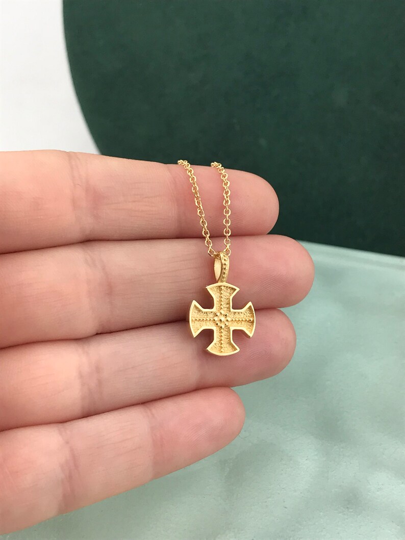 14k solid gold cross double sided gold cross | Etsy