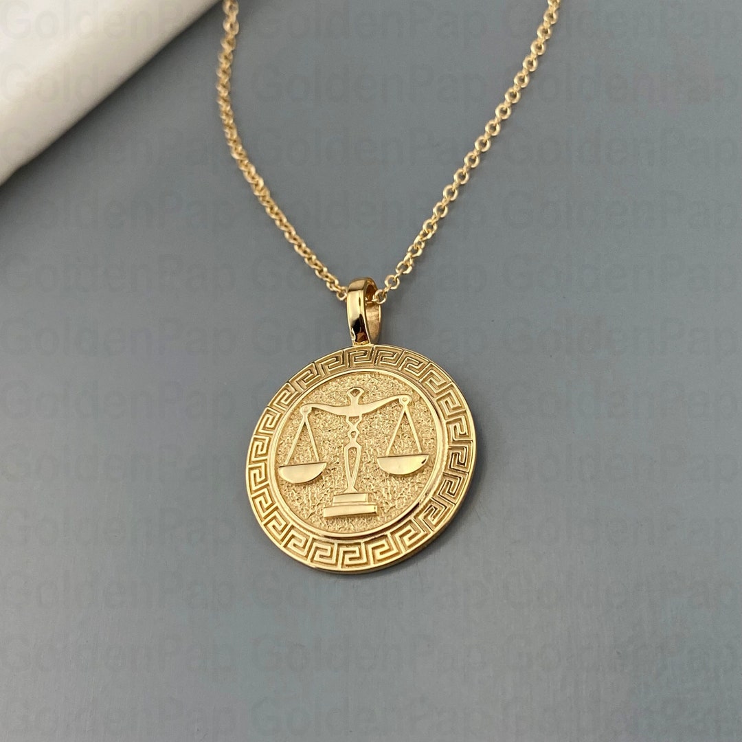 14k Solid Gold Libra Pendant, Libra Jewels, Scale of Justice Necklace ...