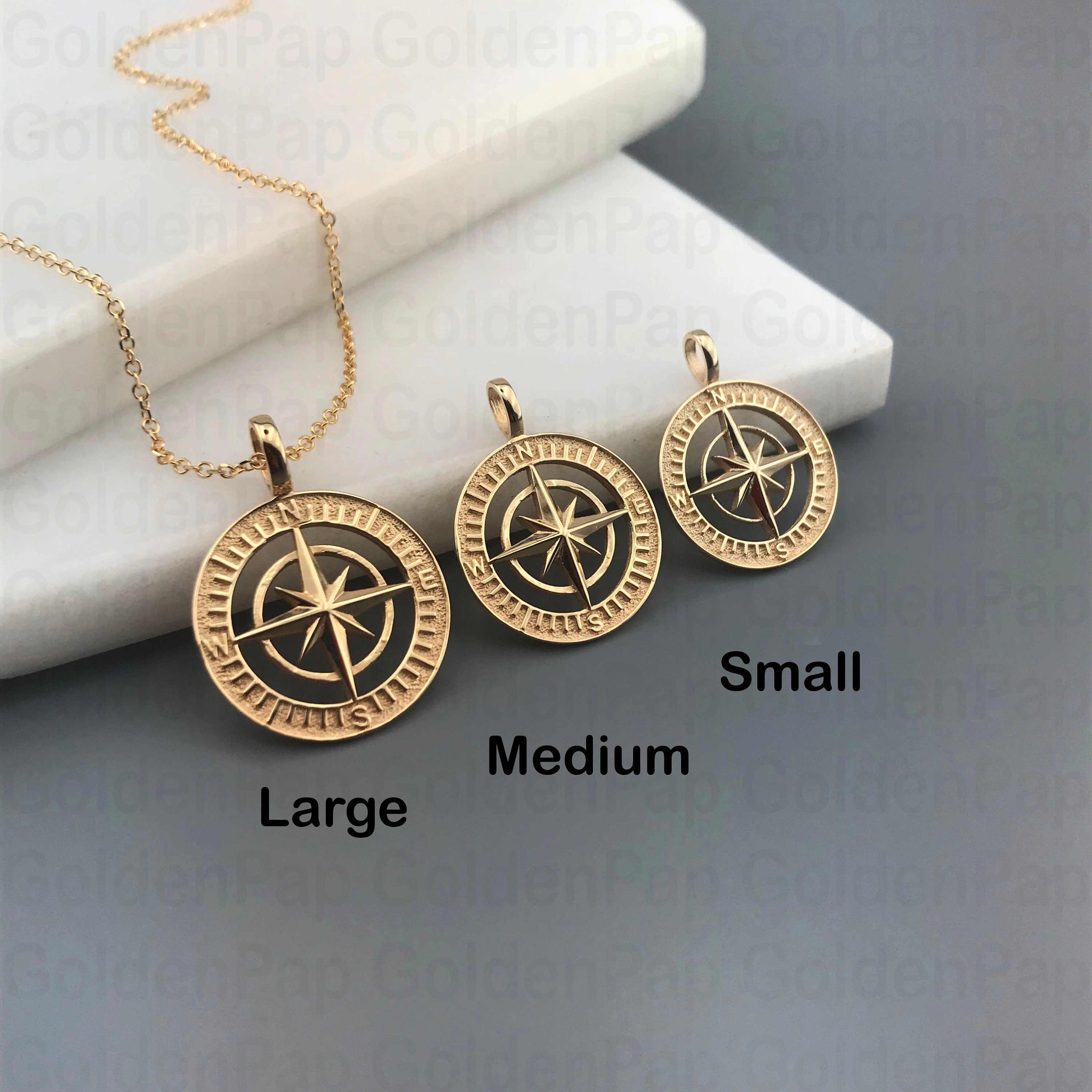 14k Solid Gold Pendant Compass - Etsy