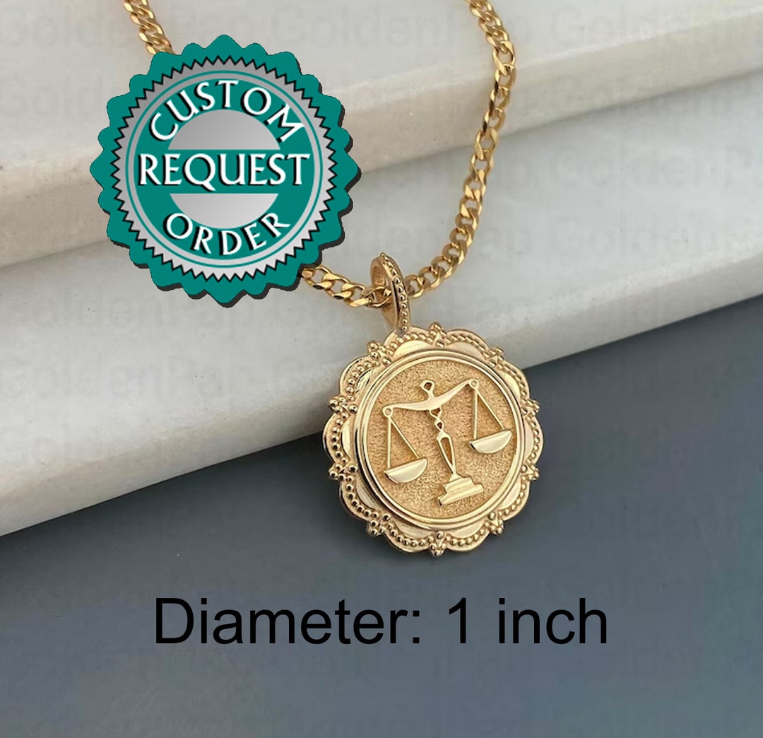 CUSTOM 14k Solid Gold Libra Pendant, 1inch Pendant, Libra Jewels, Scale ...
