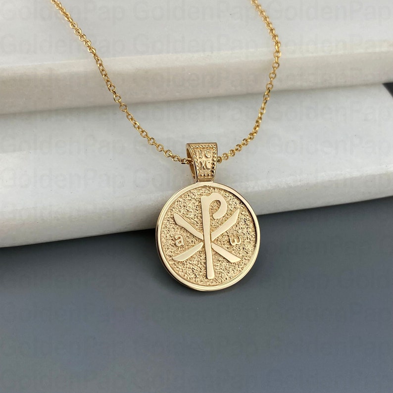 14k Solid Gold Pendant Chi Rho Pendant - Etsy