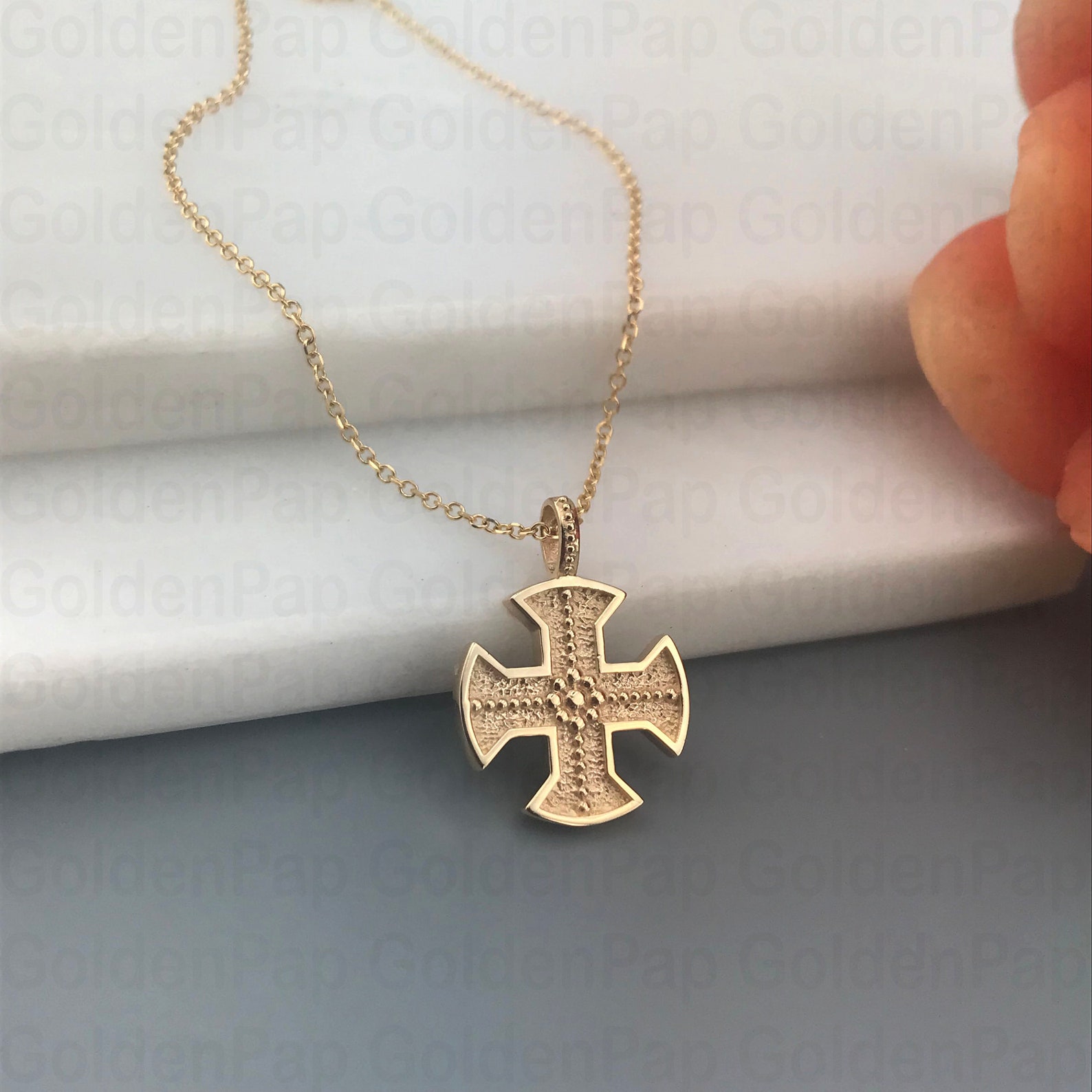 14k Solid Gold Cross Double Sided Gold Cross - Etsy