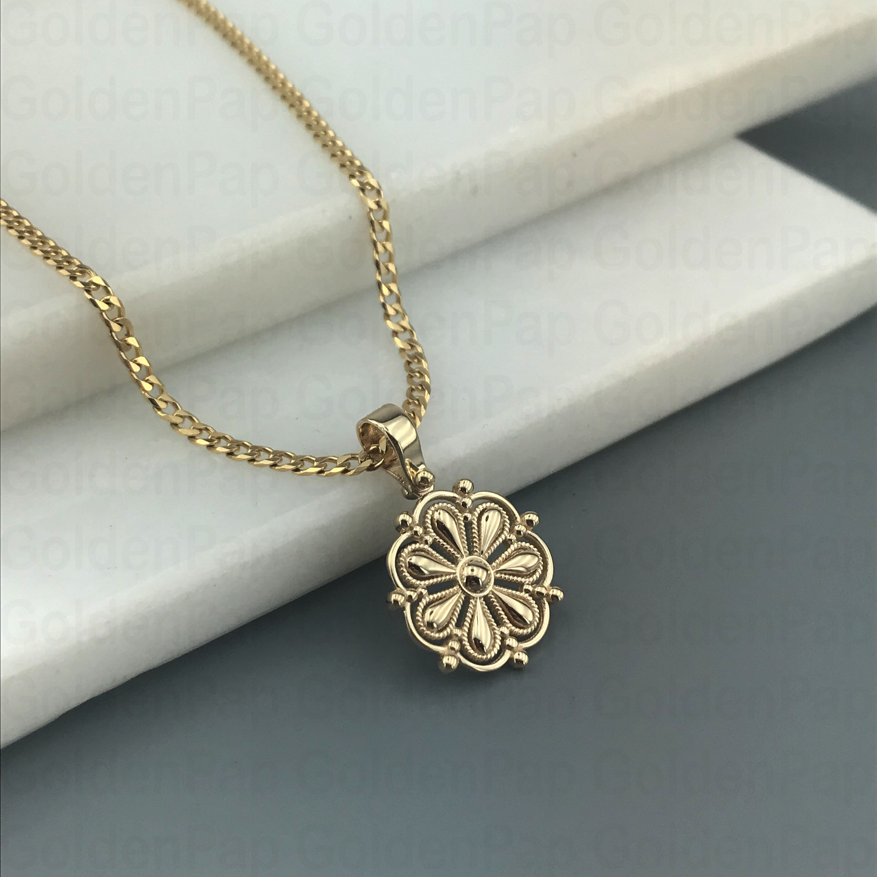14k Solid Gold Flower Pendant Necklace for Women - Etsy