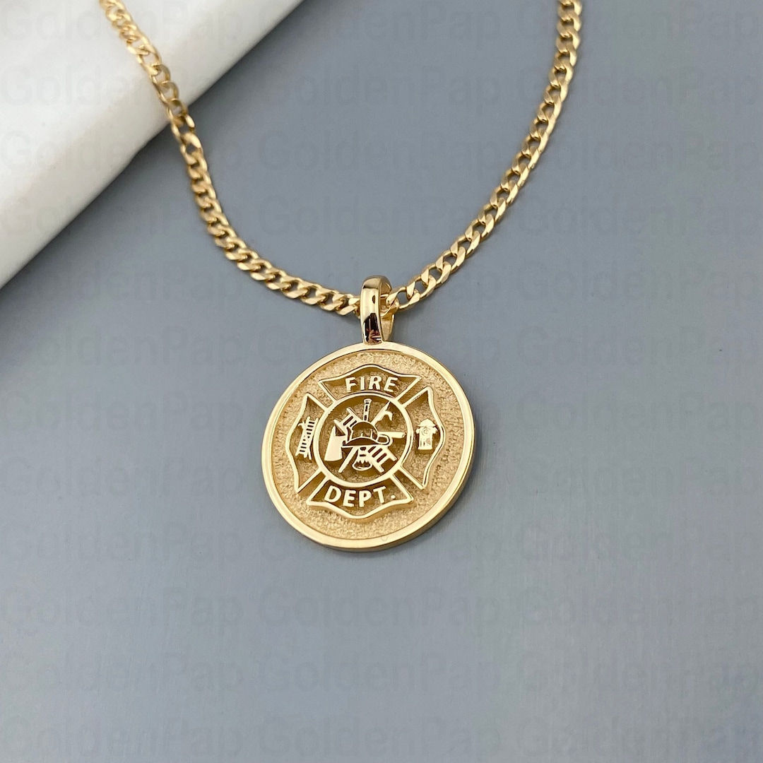 14k Solid Gold Pendant, Pesronalized Pendant, Pendant for Firefighter ...
