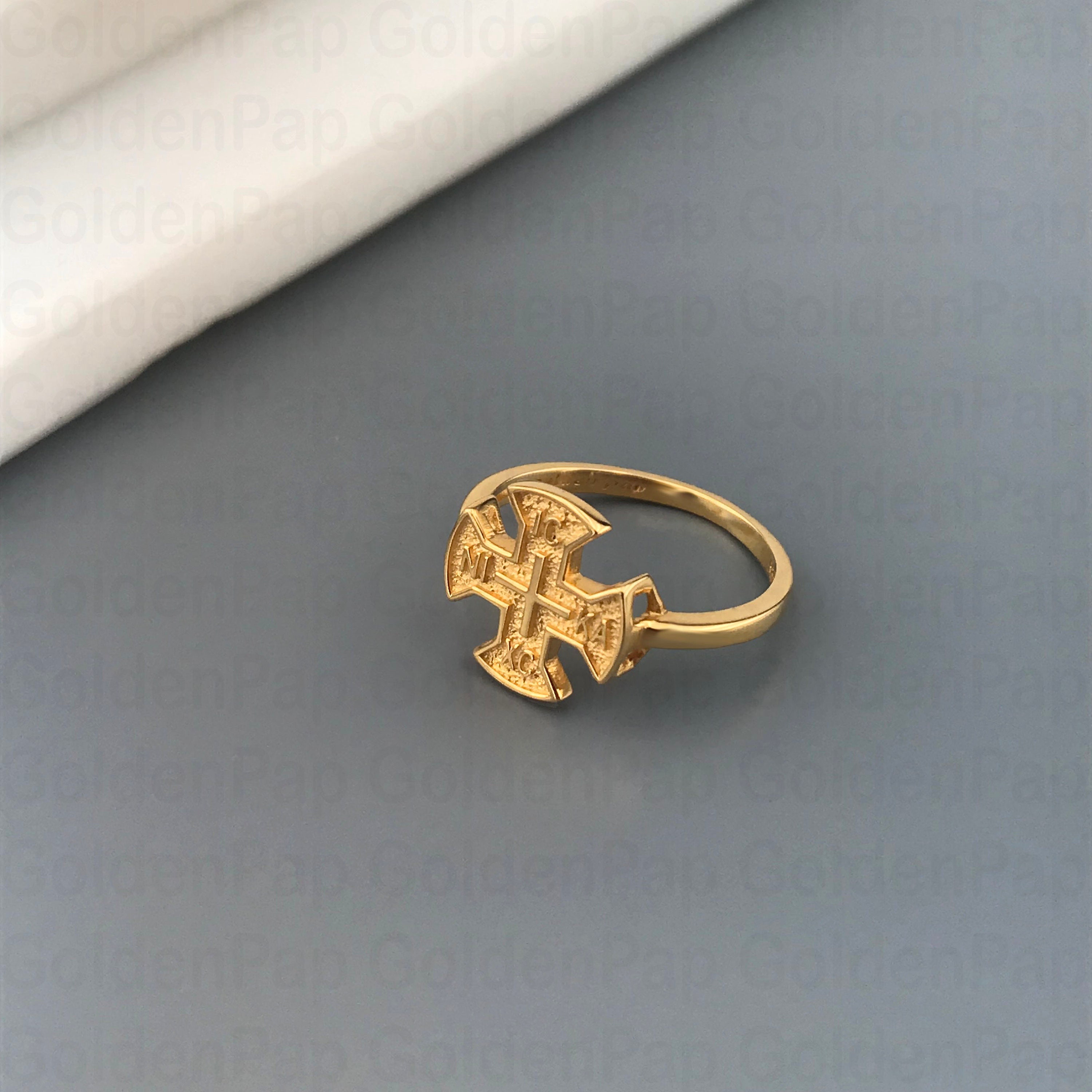 14k Solid Gold Ring Religious Ring With IC XC NIKA Ring With - Etsy