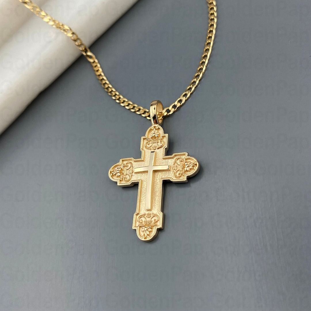 14k Solid Gold Cross, Unique Cross for Men and Women - Etsy