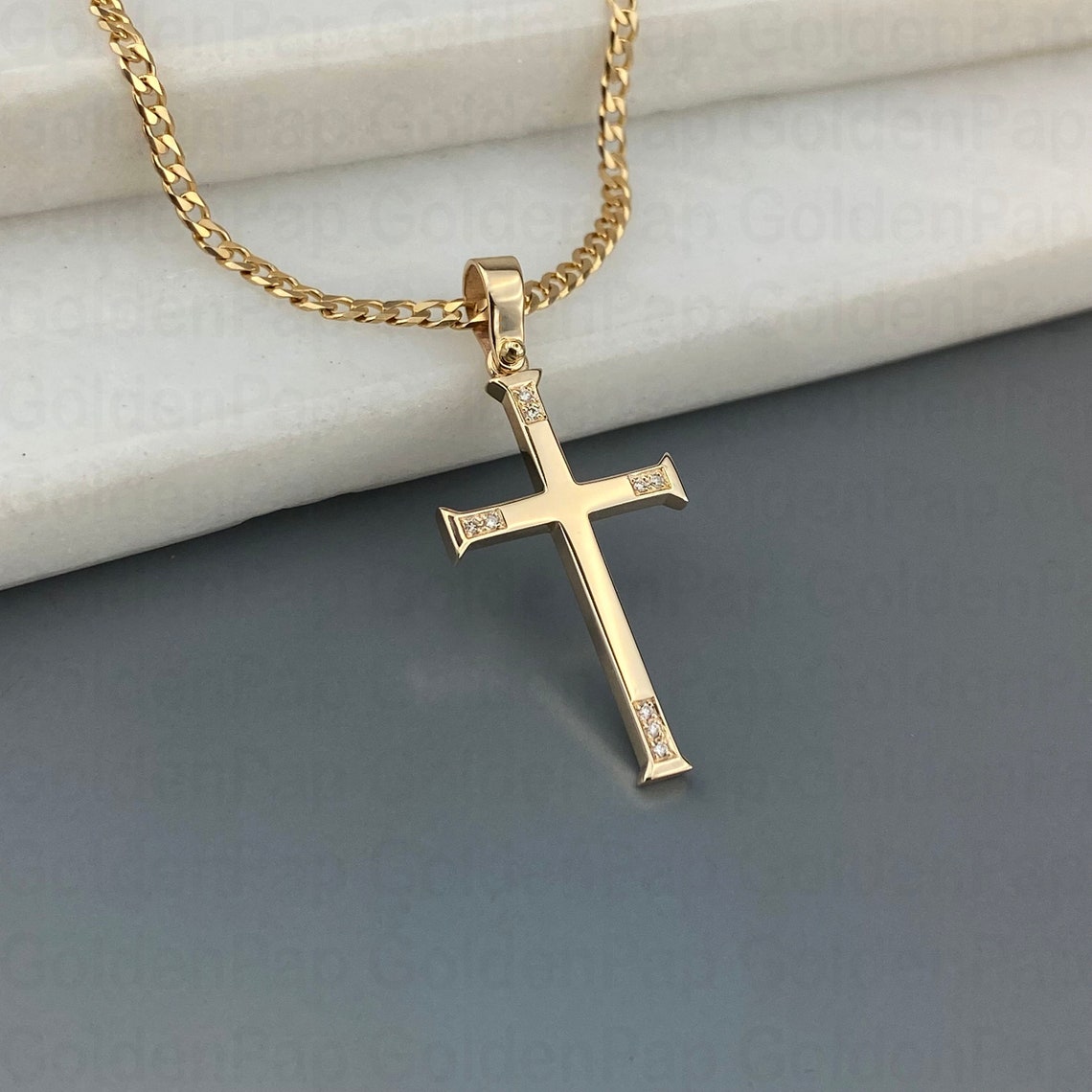 14k Solid Gold Cross, Baptismal Cross, Solid Gold Cross With Real ...