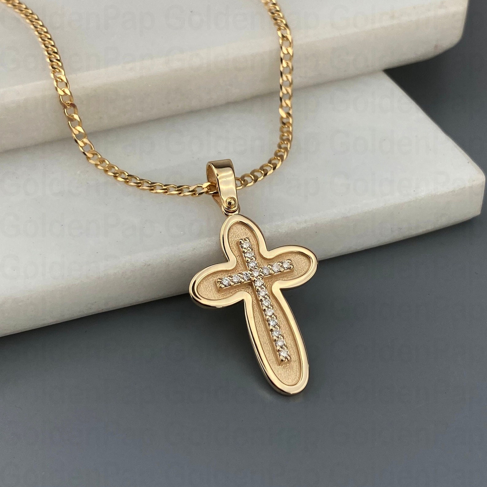 14k Solid Gold Cross With Diamonds - Etsy