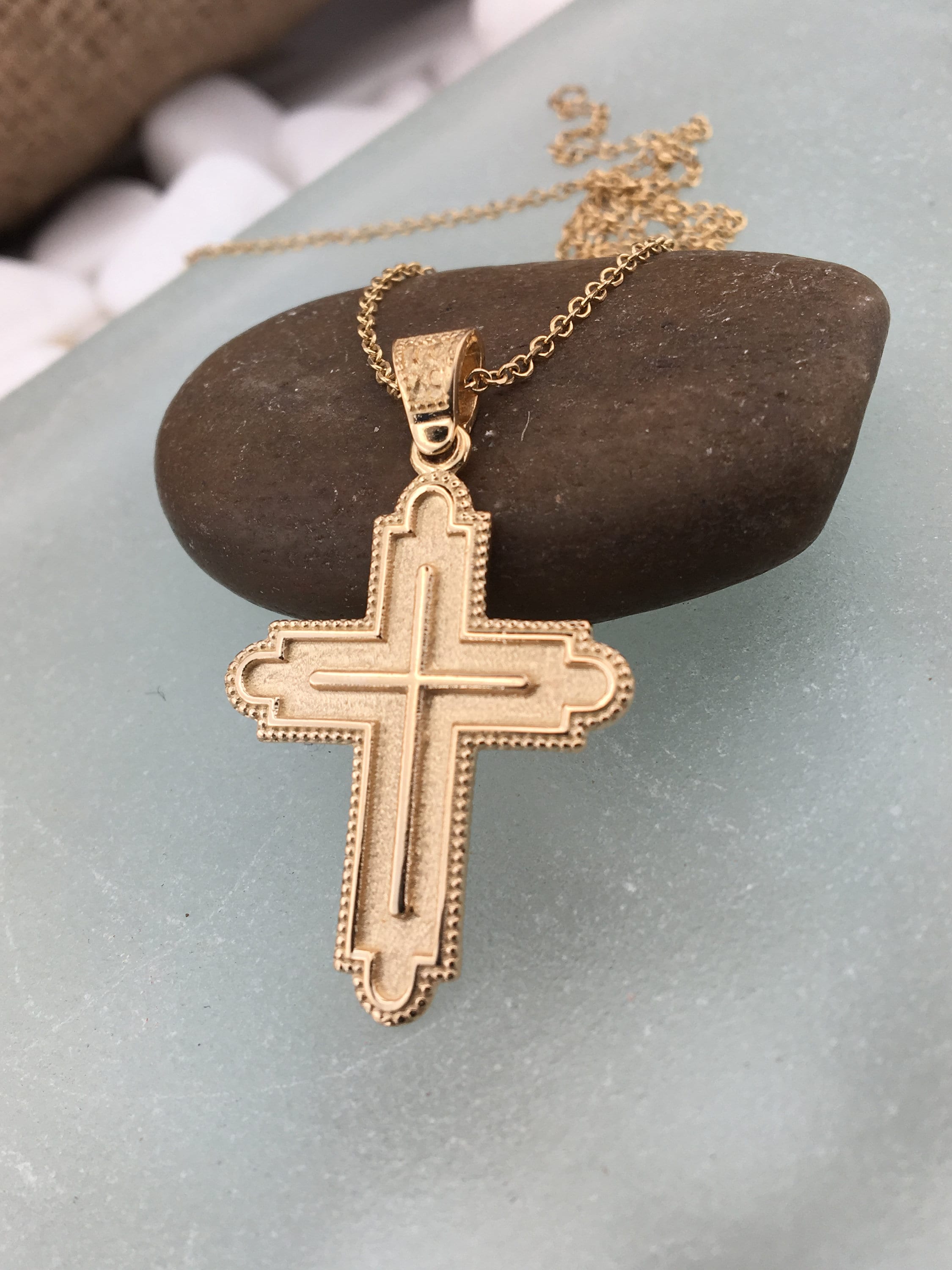 14k / 9k Solid Gold Cross, Double Sided Gold Cross - Etsy