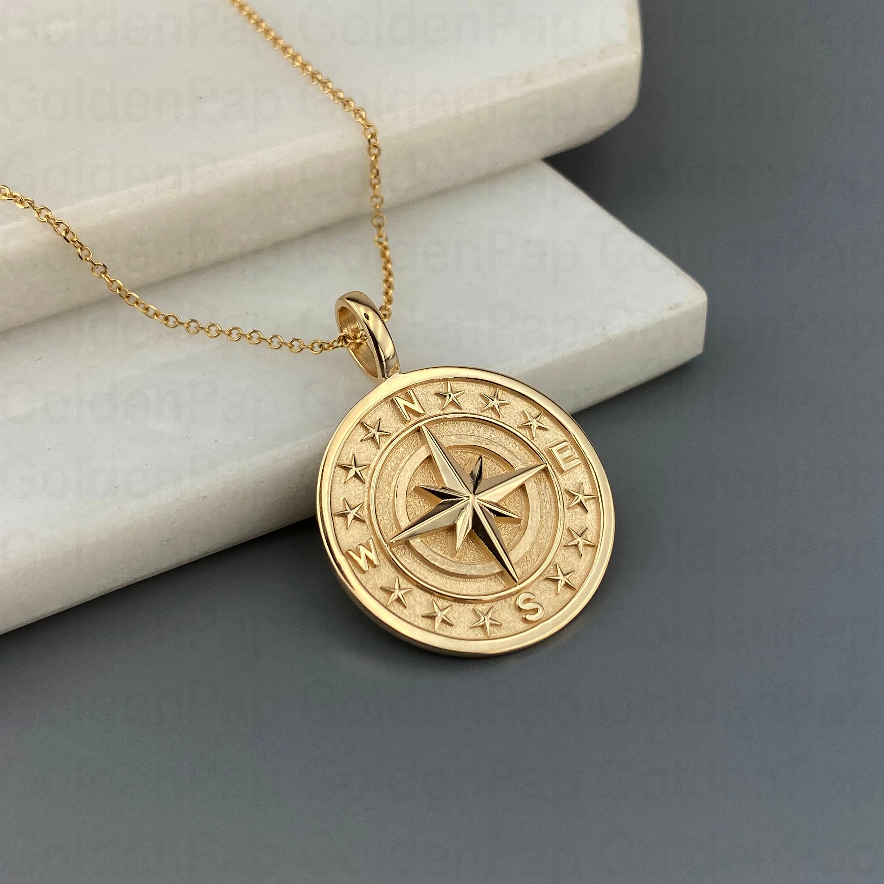 14k Solid Gold Pendant Compass Diameter 2.6 Cm Pendant for - Etsy
