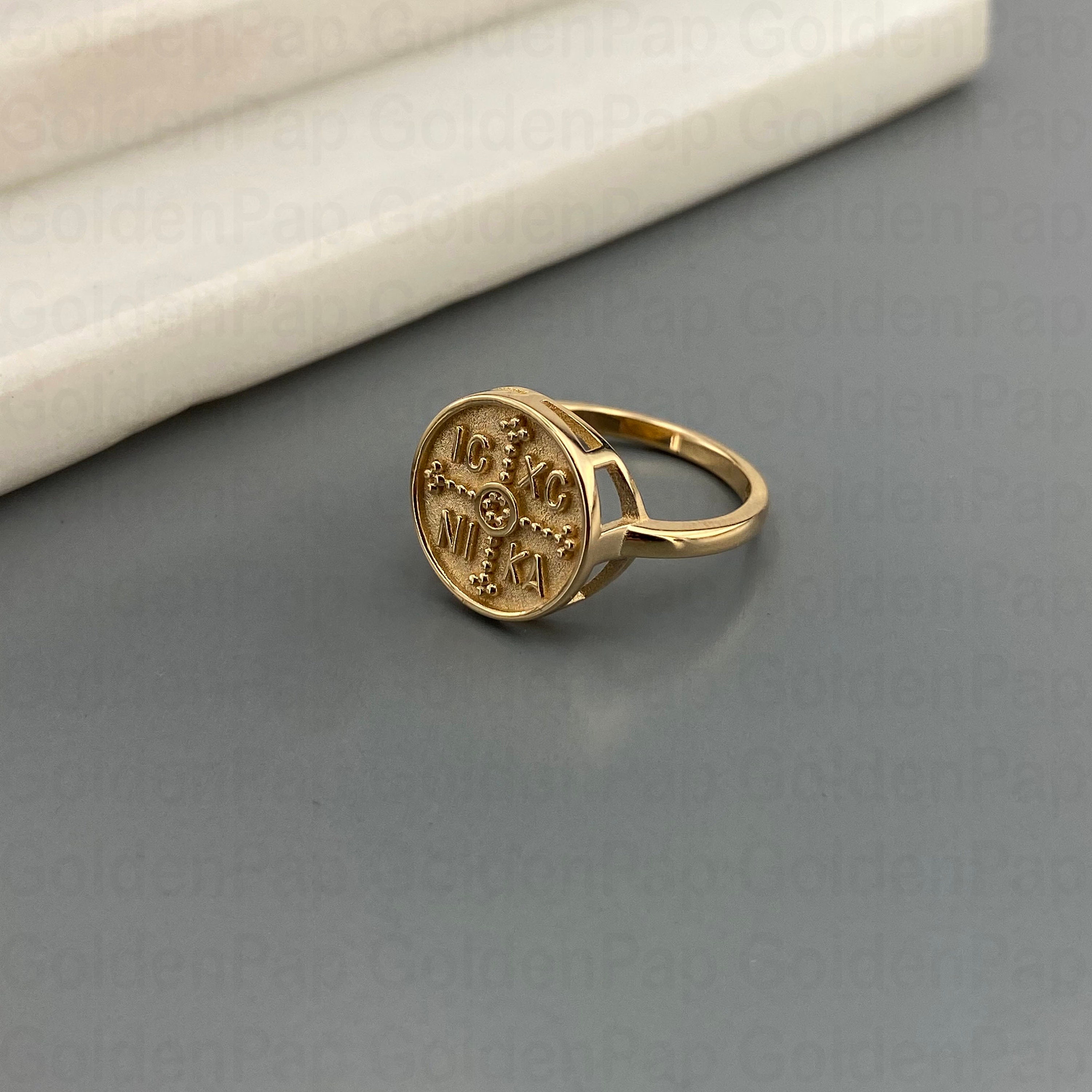 Solid Gold 14k Ring With IC XC NIKA, Religious Ring - Etsy