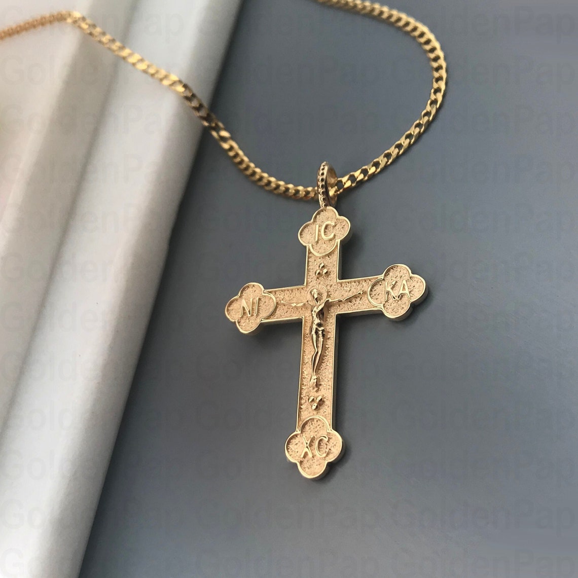 14k Solid Gold Cross With the Crucified Double Sided Cross - Etsy