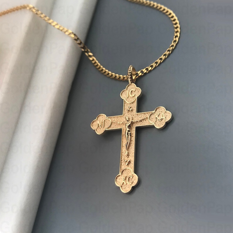 14k Solid Gold Cross With the Crucified Double Sided Cross - Etsy