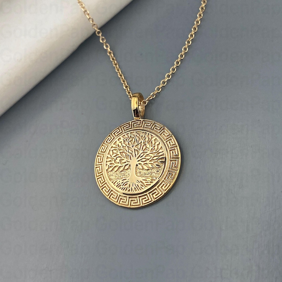 14K / 9K Solid Gold Pendant, Tree of Life Pendant, Greca Pendant - Etsy
