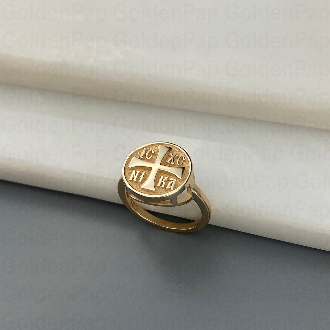 Solid Gold 14k Ring With IC XC NIKA, Religious Ring - Etsy