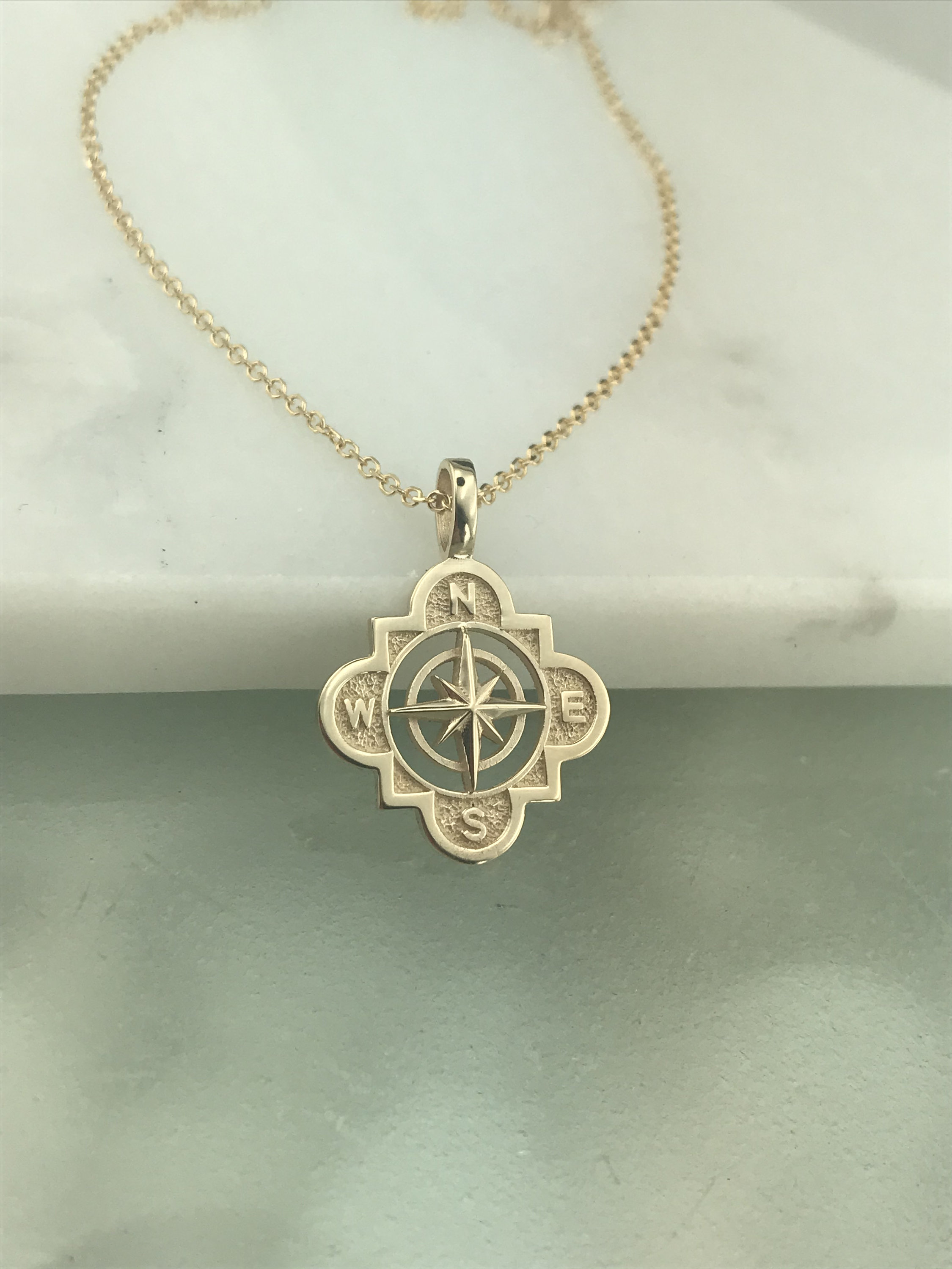 14k Solid Gold Pendant Compass - Etsy