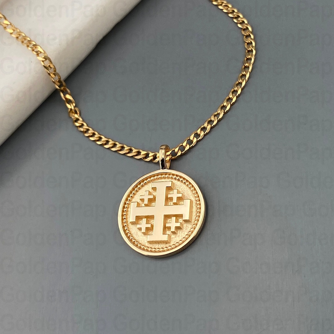14k Solid Gold Pendant, Jerusalem Pendant, Religious Pendant for Men ...