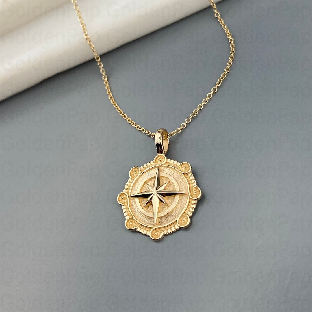 NEW 14k / 9k Solid Gold Pendant Compass, Pendant for Men and Women - Etsy