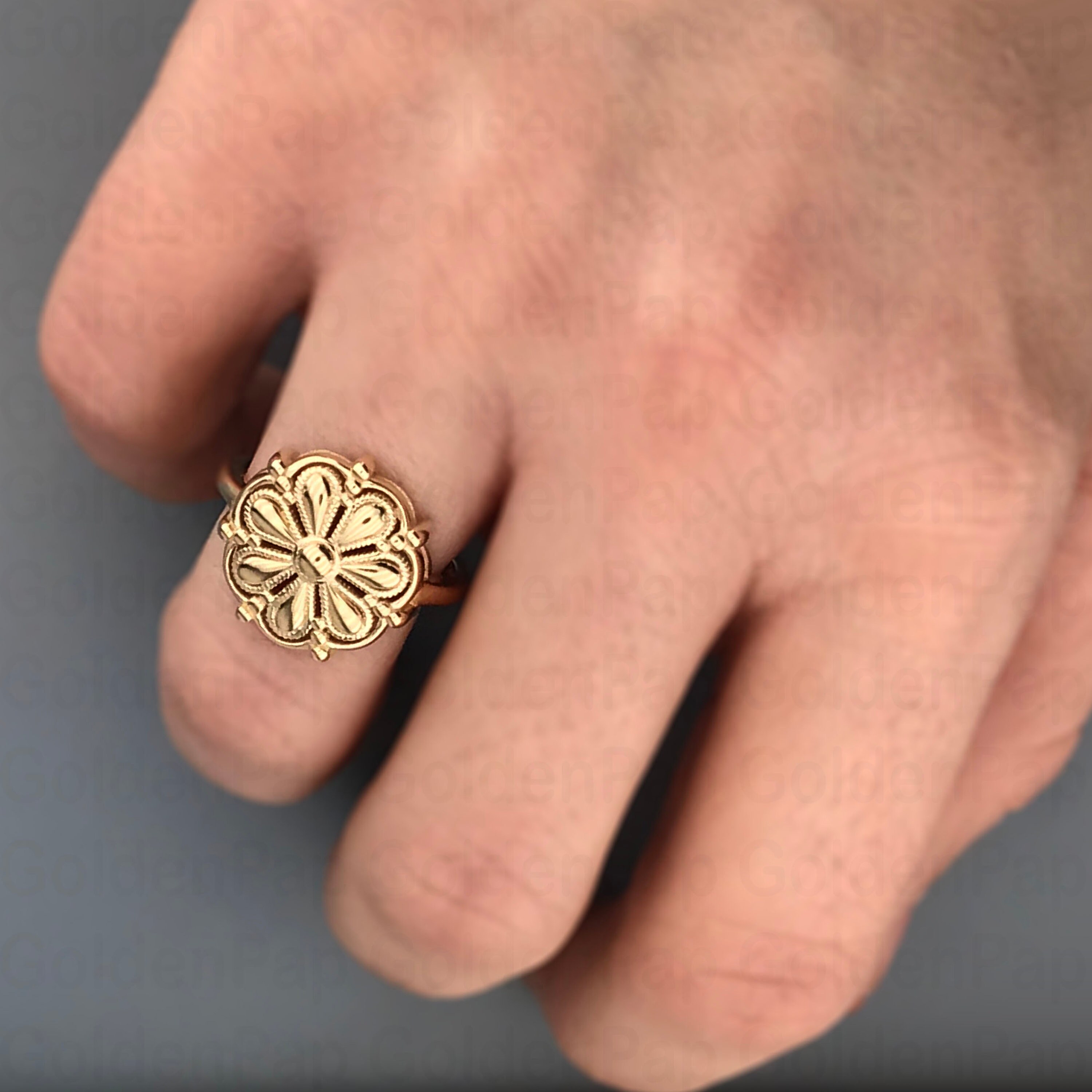 14k Solid Gold Ring With Flower - Etsy
