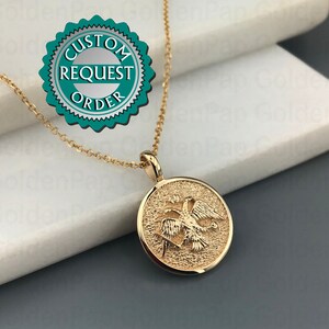 Custom 14k Solid Gold Pendant With Eagle, Diameter 2.1 Cm - Etsy