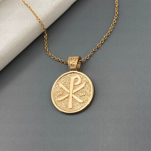 14k Solid Gold Pendant, Chi Rho Pendant - Etsy