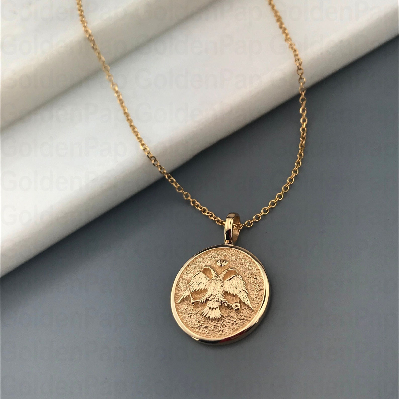 NEW 14k / 9k Solid Gold Pendant With Eagle, Diameter 1.8cm - Etsy